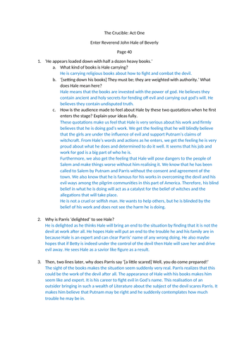 The Crucible Act One - Study questions (and answers!) with detailed ...