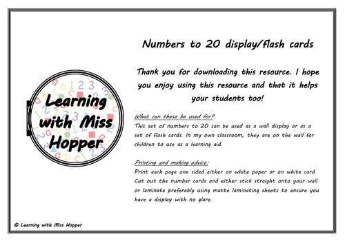Numbers to 20 display cards | Teaching Resources