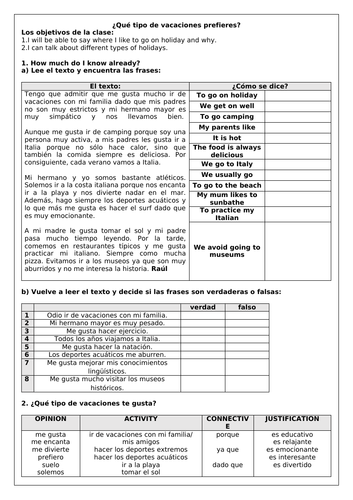 Spanish Present Tense holidays - las vacaciones | Teaching Resources