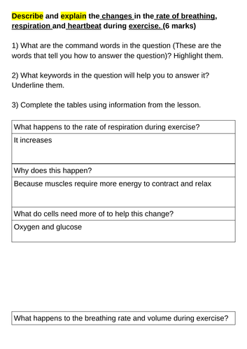 AQA GCSE Biology (9-1) B9.2 The response to exercise FULL LESSON ...