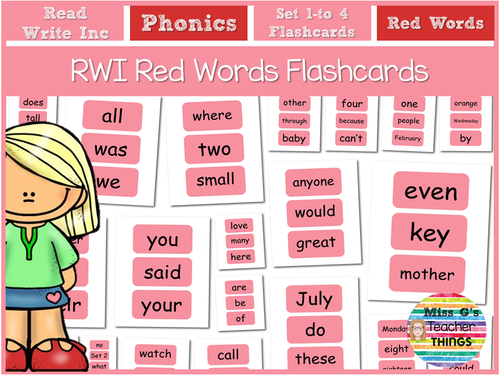 RWI Read Write Inc Red Word Flashcards Set 1 to 4 Phonics Reading ...