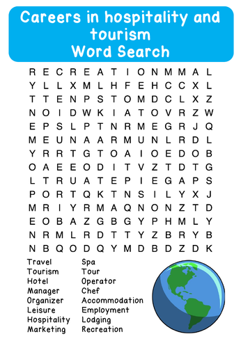Careers in Hospitality - The Travel and Tourism Industry - Word Search ...