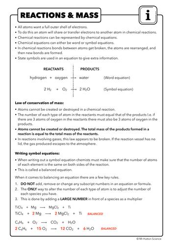1.2 Reactions & masses, AQA Chemistry | Teaching Resources