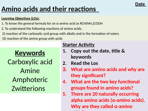 Amino Acids And Their Reactions | Teaching Resources