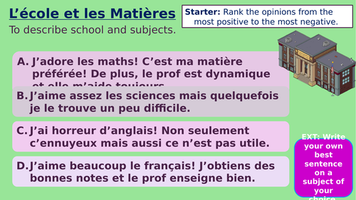 AQA GCSE French: 9.1G L'école et les matières | Teaching Resources