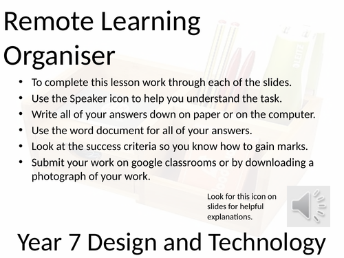 Design and Make Year 7 - Remote Learning task | Teaching Resources