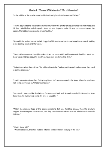 Lord of the Flies Chapter 1 Quotations | Teaching Resources