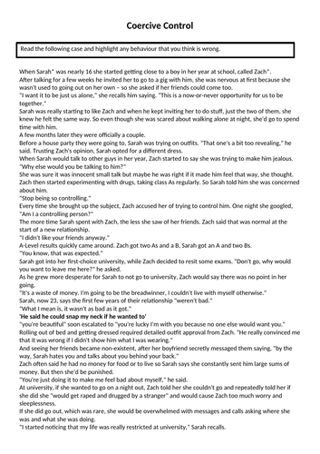 Coercive Control BBC Viewing Sheet | Teaching Resources