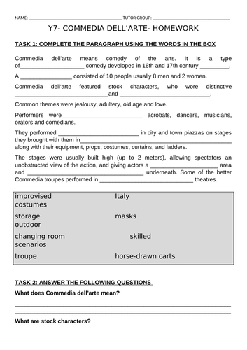 KS3 DRAMA COMMEDIA DELL'ARTE SOL | Teaching Resources