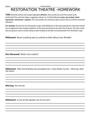 KS3 DRAMA - RESTORATION THEATRE SOL | Teaching Resources