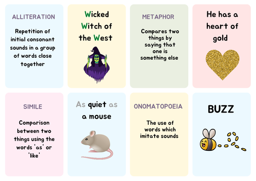 ENGLISH LANGUAGE FIGURATIVE TECHNIQUES / DEVICES: 12X FIND A PAIR GAME ...