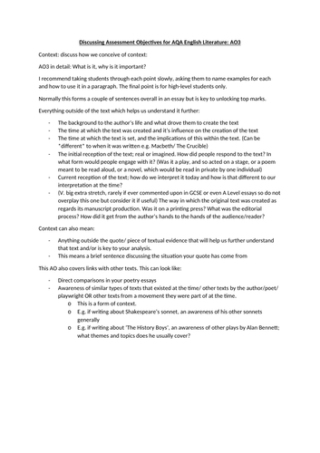 AO3: AQA GCSE English literature (context and comparing text) explainer ...