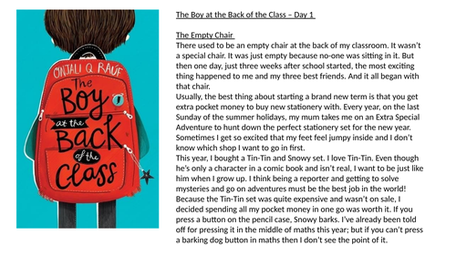 Year 5 The boy at the back of the class reading comprehension task ...