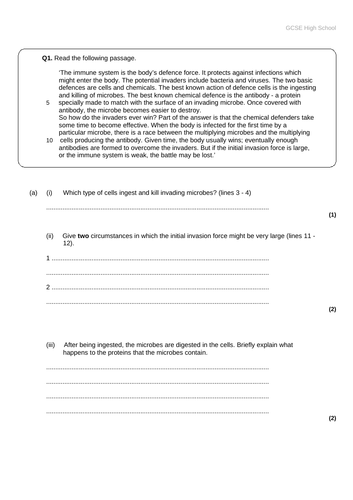 AQA GCSE B5.9 Human Defence Responses (NEW SPEC) | Teaching Resources