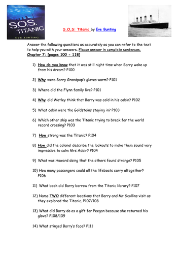 SOS Titanic Comprehension [Chapter 7] | Teaching Resources