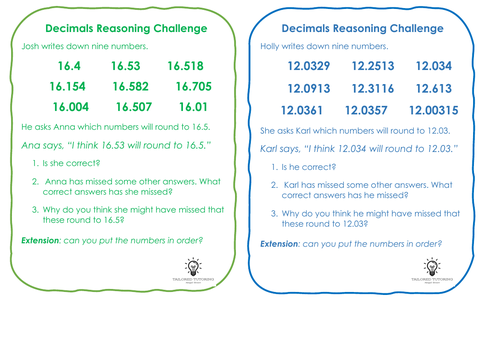 Decimals Reasoning Challenge | Teaching Resources
