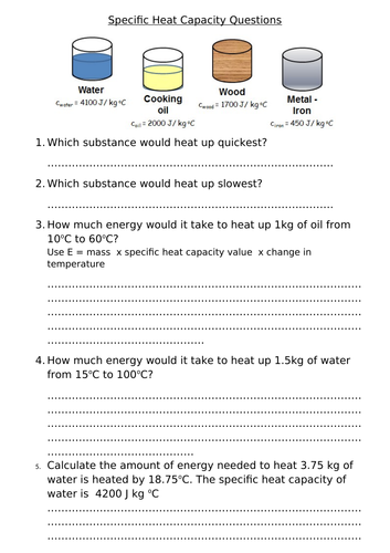 AQA P2.2 Specific Heat Capacity GCSE (NEW SPEC) | Teaching Resources