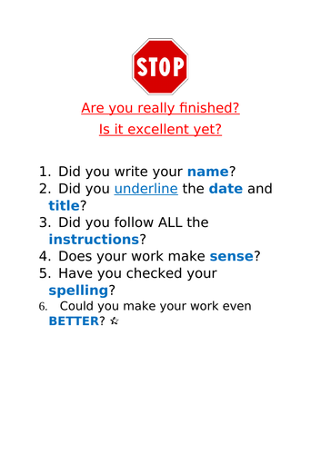 Self-Checking Work - Is it excellent yet? | Teaching Resources