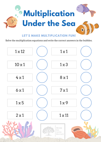 Under the Sea Times Table Worksheet | Teaching Resources