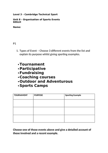 Unit 8 Organisation of Sports Events - Cambridge Technicals Level 3 ...
