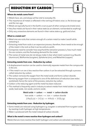 4.8 Reduction by carbon (Extracting Metals), AQA Chemistry | Teaching ...