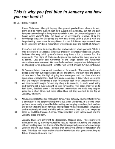 'January Blues' RUAE Paper N5 / Higher Single Text | Teaching Resources