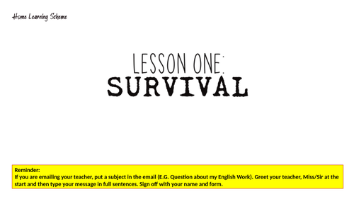Remote Learning Pack Year 9: Survival (1 Week) | Teaching Resources
