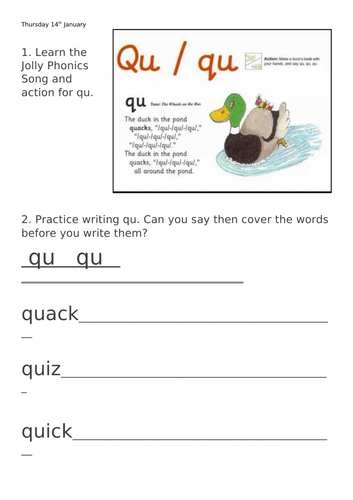 "qu" Phonics Worksheet / Bingo | Teaching Resources