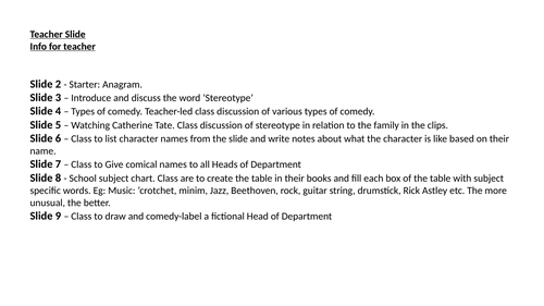 Comedy Character Writing | Teaching Resources