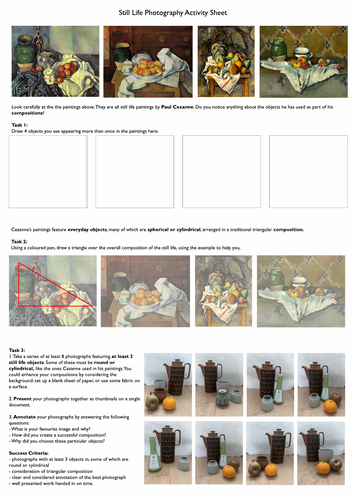 Still Life Photography activity sheet | Teaching Resources