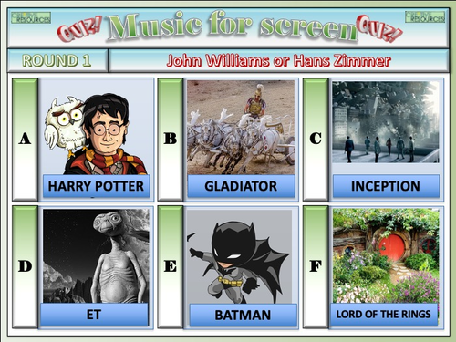 Music for Screen Quiz | Teaching Resources