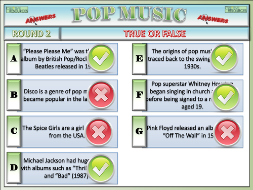 Pop Chart Music Quiz | Teaching Resources