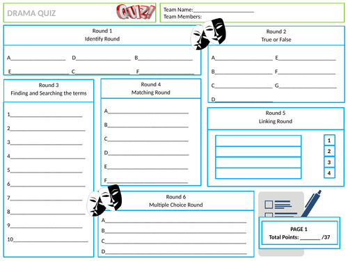 Back to School Quiz - Drama & English | Teaching Resources