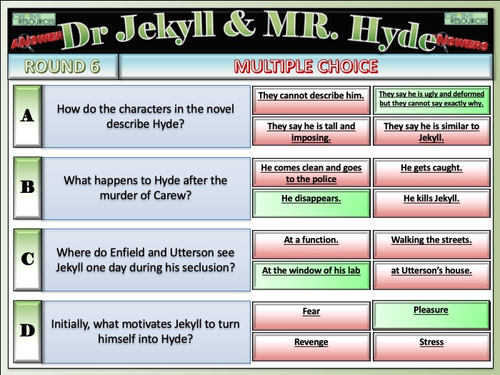 Dr Jekyll and Mr Hyde Quiz | Teaching Resources