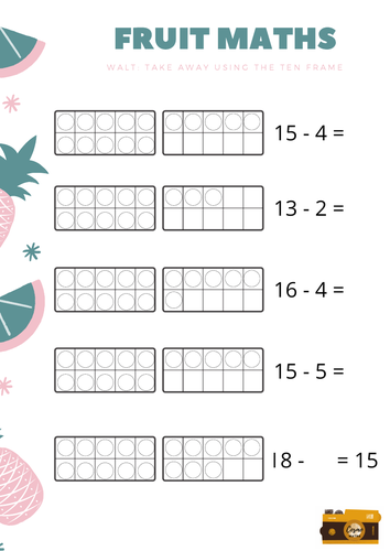 KS1 Fruit Subtraction Pack - Using a Ten Frame | Teaching Resources