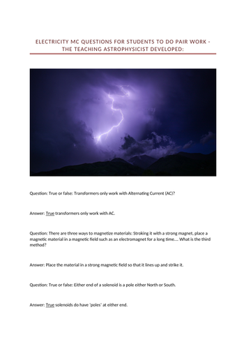 IGCSE Physics Electricity practice Q's | Teaching Resources