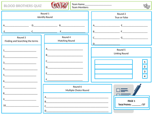 Blood Brothers Ks4 Revision Fun Quiz | Teaching Resources