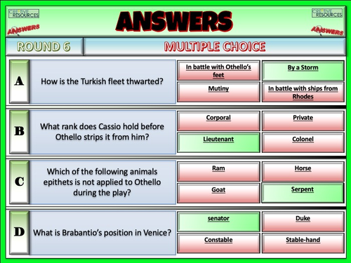 Othello Shakespeare Quiz | Teaching Resources