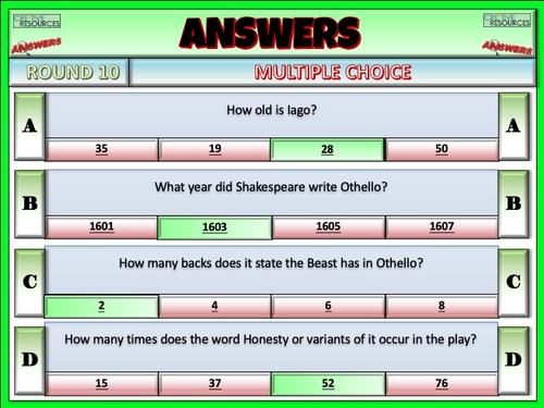 Othello Shakespeare Quiz | Teaching Resources