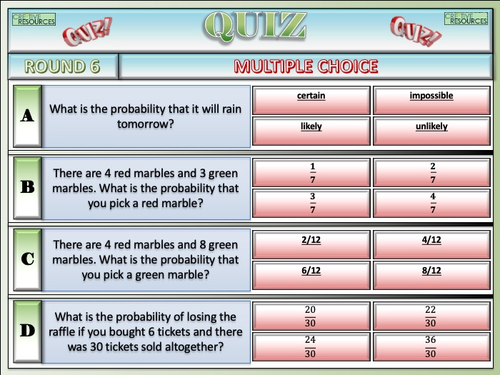Probability Ks3 Maths Revision Quiz | Teaching Resources