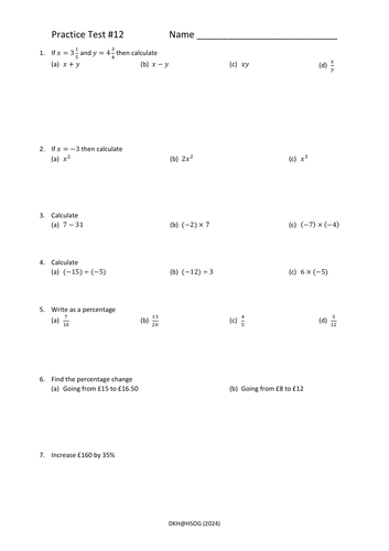 Numeracy Assessments - fractions, negatives, algebra, etc. | Teaching ...