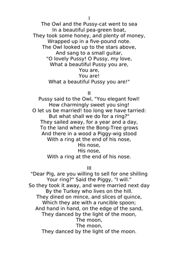 Owl and the Pussycat | Teaching Resources