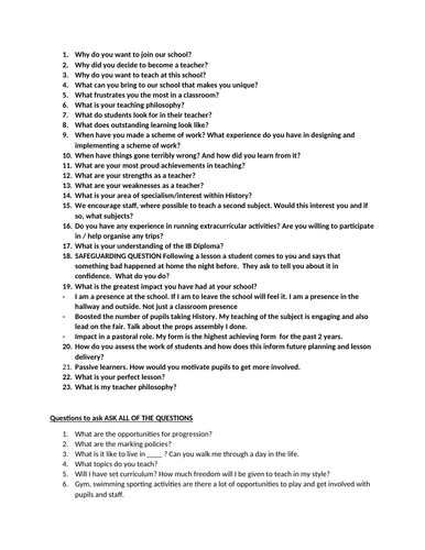 Interview Questions-International Teaching | Teaching Resources