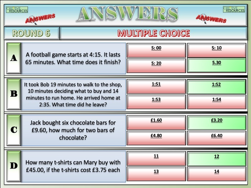 Problem Solving Maths Quiz | Teaching Resources