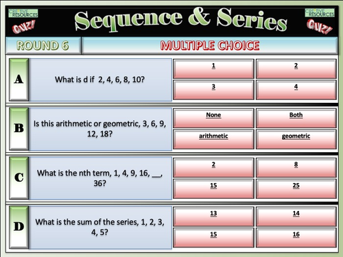 Sequence and Series Maths Quiz | Teaching Resources