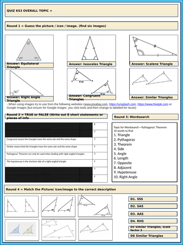 Triangles and Trigonometry Maths Quiz | Teaching Resources