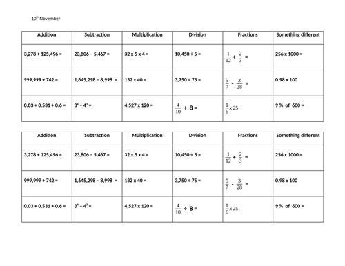 Daily Maths Arithmetic | Teaching Resources