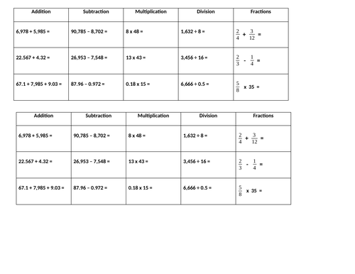 Daily Maths Arithmetic | Teaching Resources