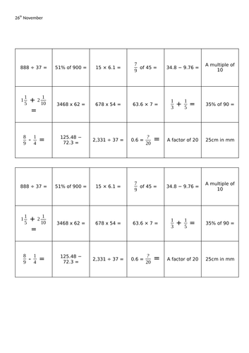 Daily Maths Arithmetic | Teaching Resources