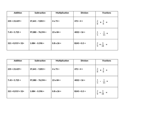 Daily Maths Arithmetic | Teaching Resources